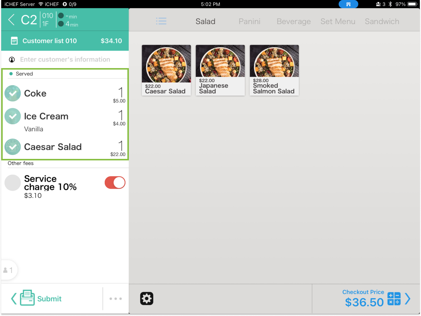 [Order Management] Meals Serving – iCHEF Support