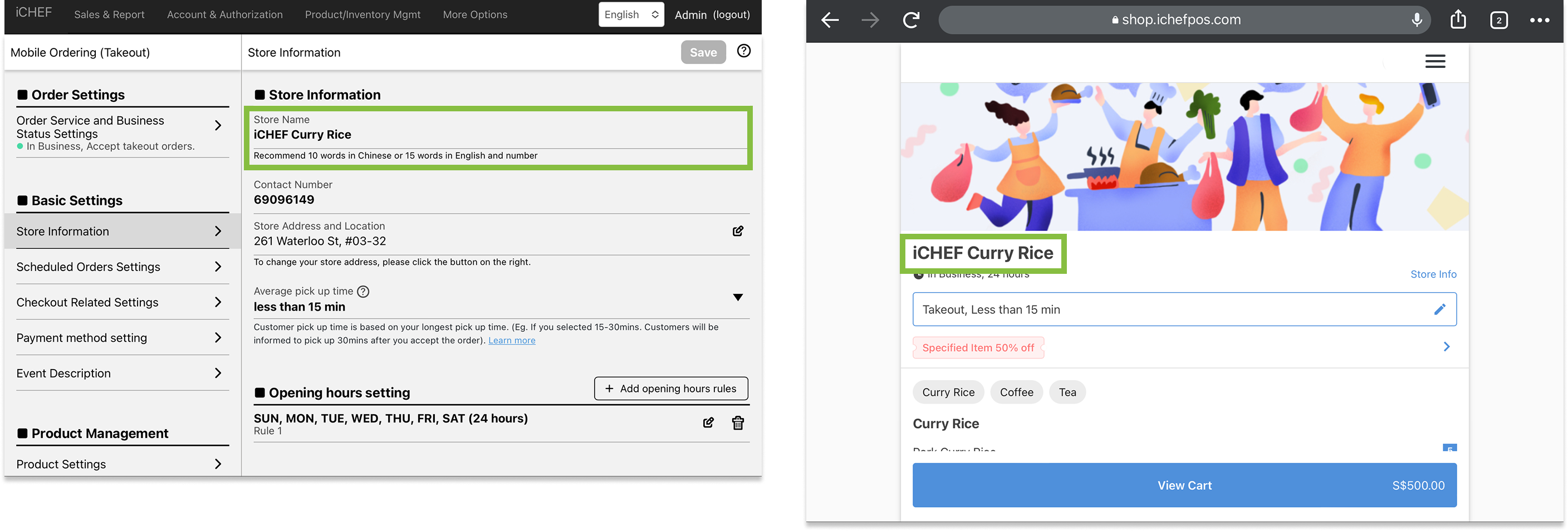 [Takeout] Store Information – iCHEF Support