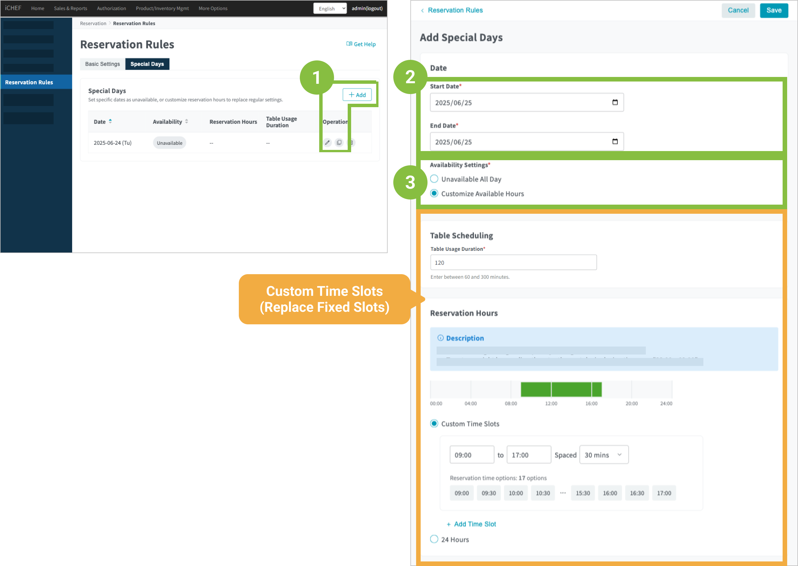 Special Days | Reservation – iCHEF Support